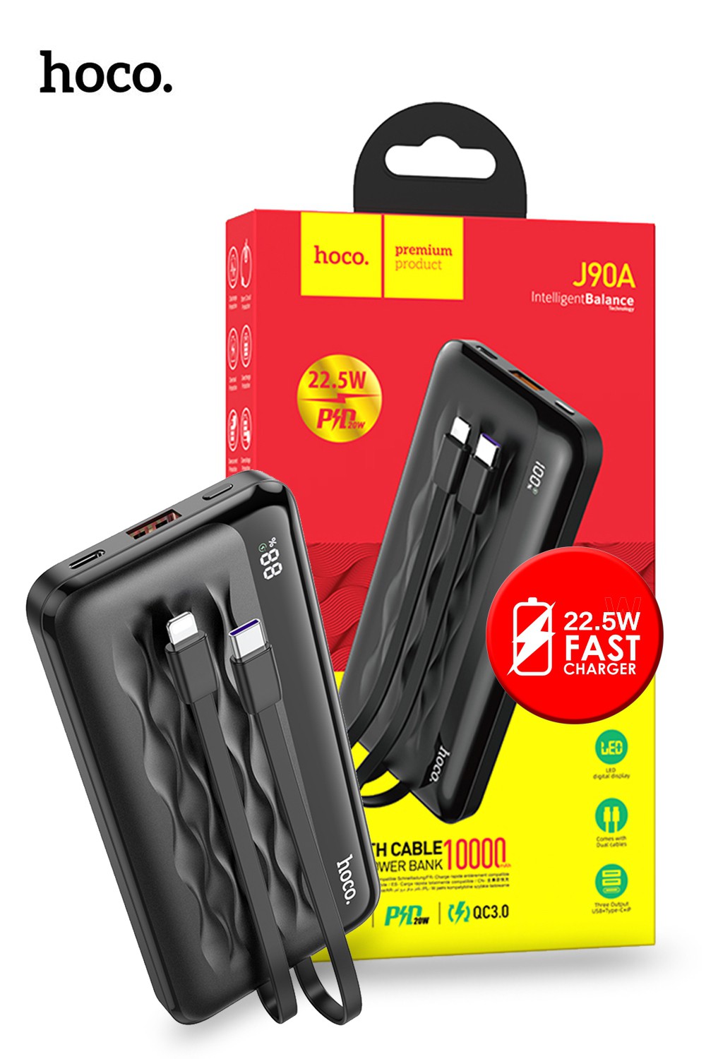 Hoco J90A 10000mAh 22.5W With Built In Charging Cable Power Bank ...